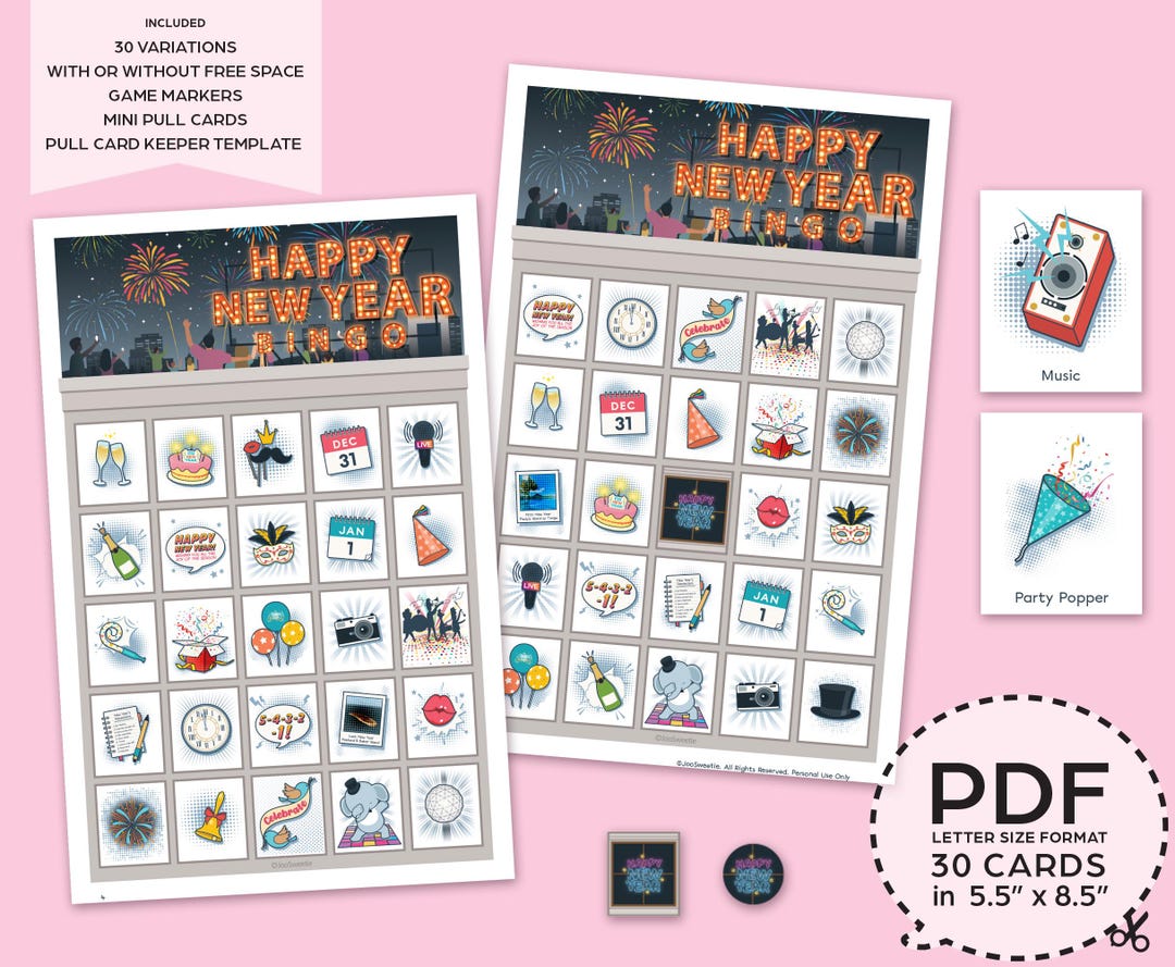 Happy New Year Bingo Game Kit | PDF Download - Etsy