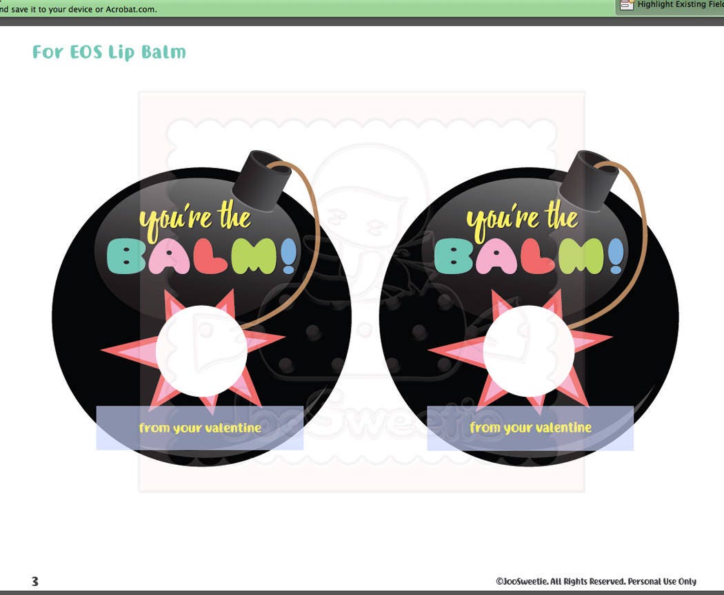 You're the Balm Valentine Favor Card-printable PDF - Etsy