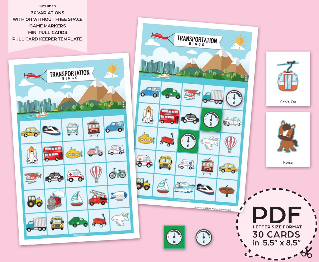Transportation Bingo Game Kit | PDF Download - Etsy