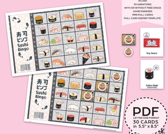 Sushi Party: 30 Printable Sushi Bingo Cards, Sushi Bingo Game, Sushi ...