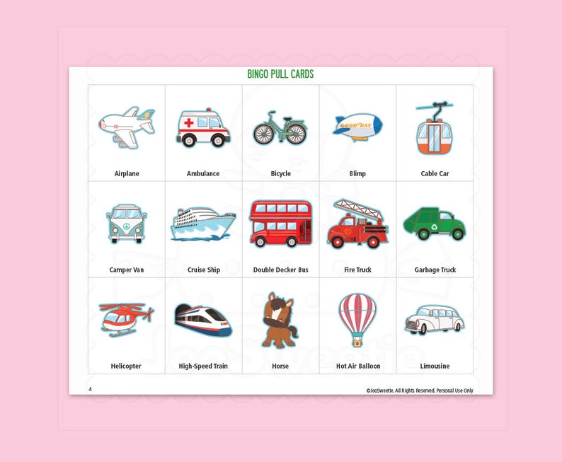 Transportation Bingo Game Kitprintable PDF Download - Etsy Norway