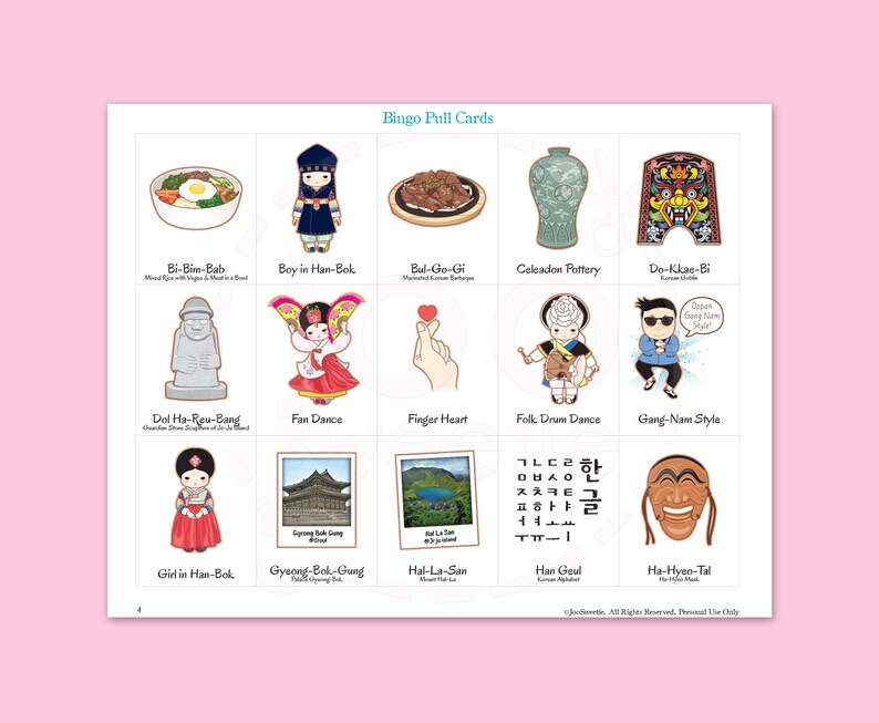 Welcome to South Korea Bingo Game Kit | PDF Download - Etsy