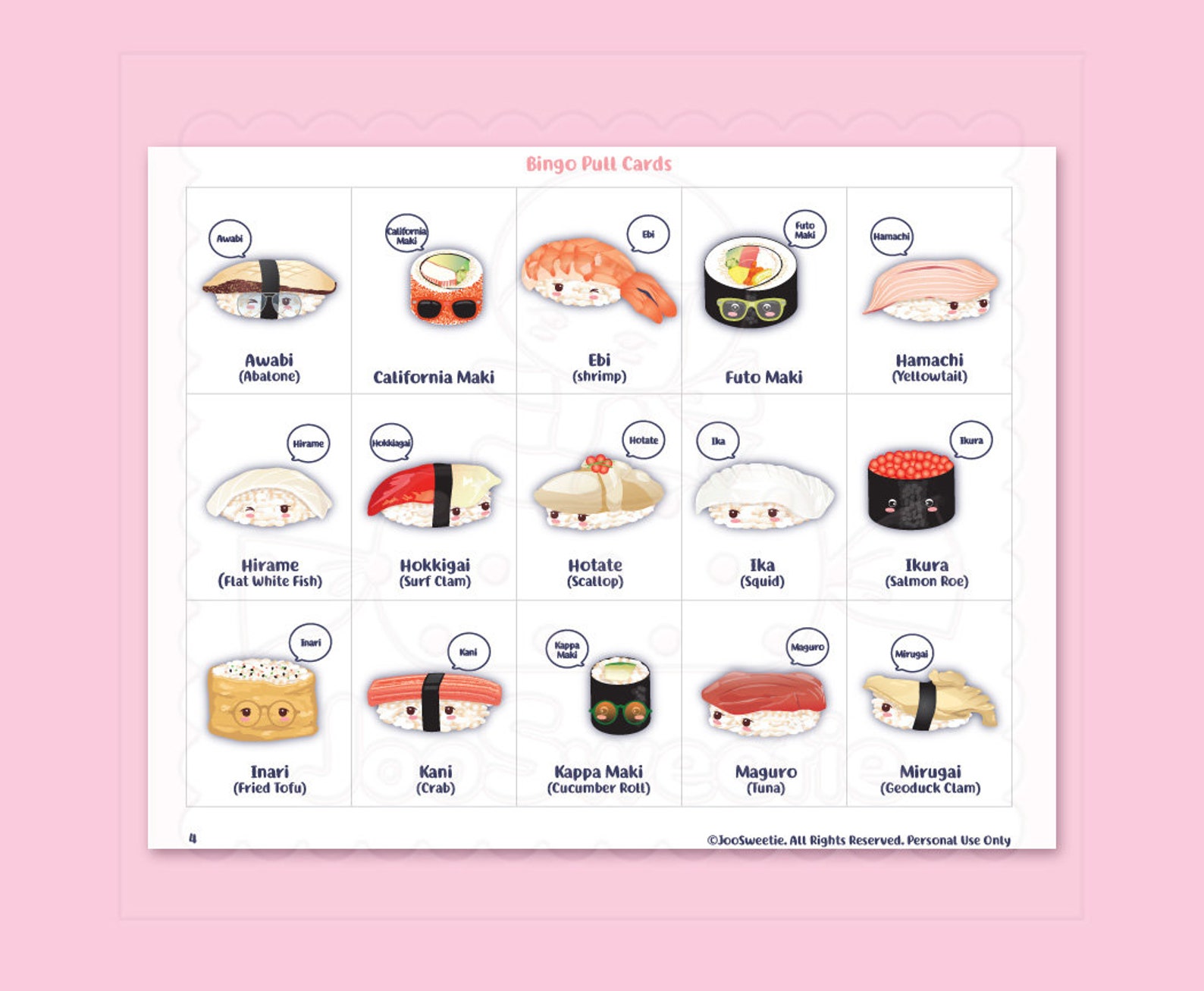 Sushi Bingo Game KitPrintable PDF Download | Etsy