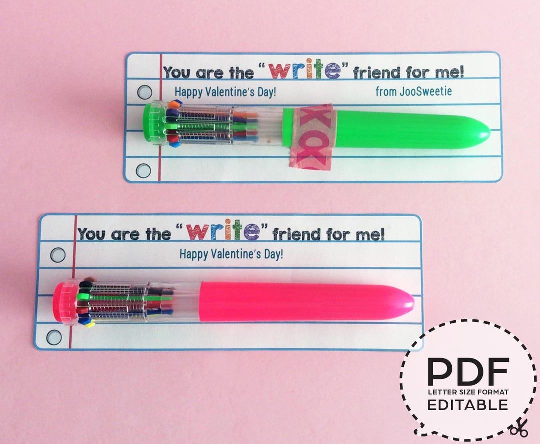 You're Write Friend for Me Valentine Pen Favor Card(6.75" X 2.25 ...