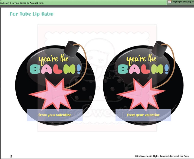 You're the Balm Valentine Favor Card(4.5" X 5") | PDF Download - Etsy
