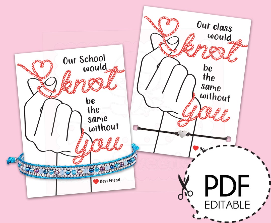 Friendship Knot Bracelet Valentine's Day Favor Card 3.75'' X 5 ...