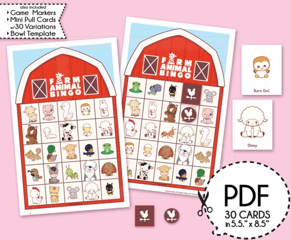 Farm Barnyard Animal Bingo Game Kitprintable PDF Download | Etsy