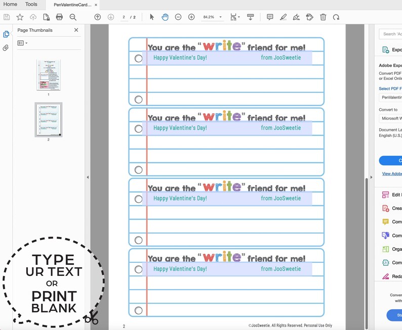 You're Write Friend for Me Valentine Pen Favor Card(6.75" X 2.25 ...