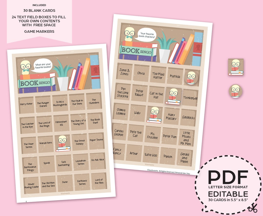 Your Theme of Book Editable Bingo Game Kit | PDF Download - Etsy