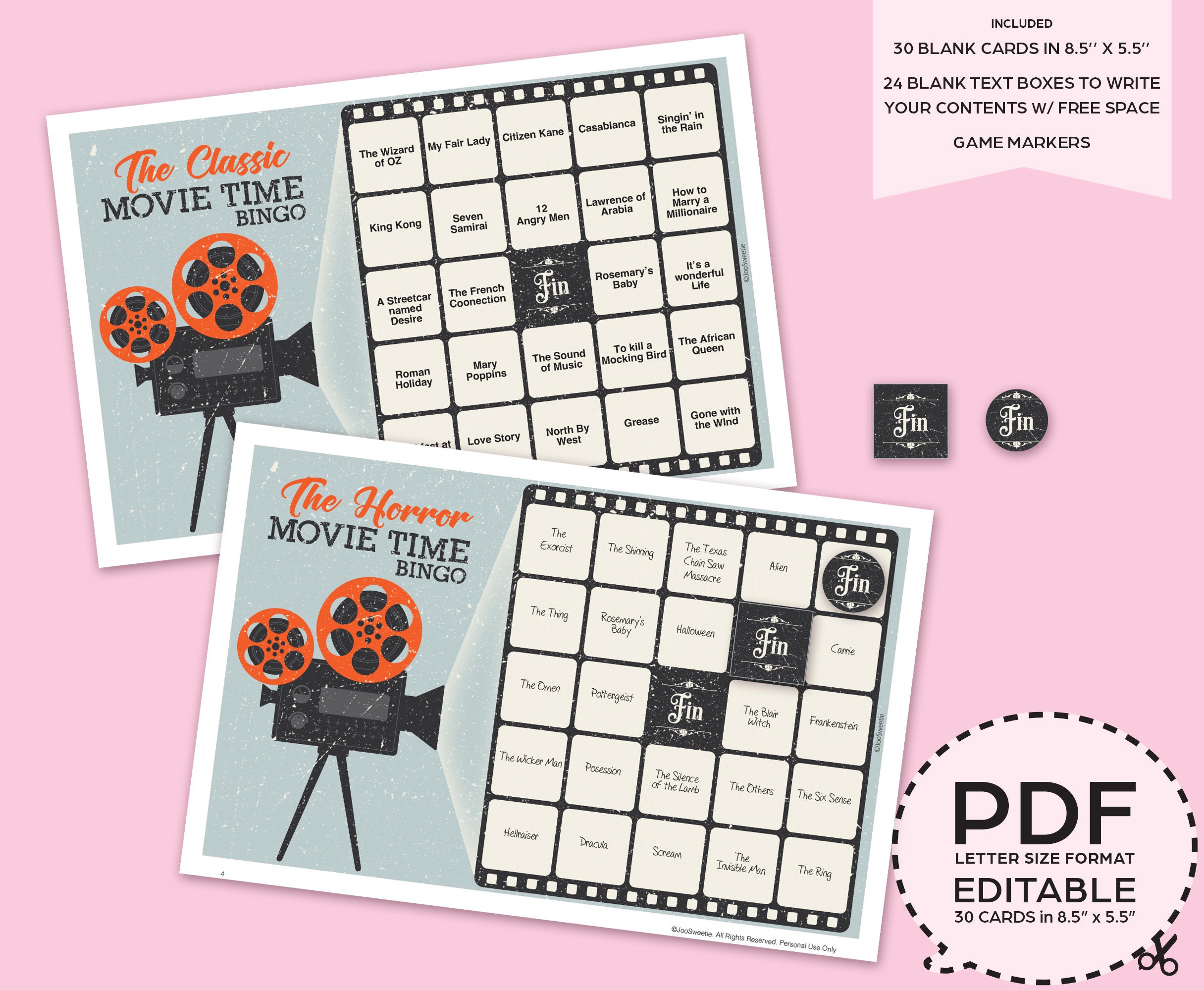 Your Theme of Movie Time Bingo Game Kitprintable PDF Download - Etsy