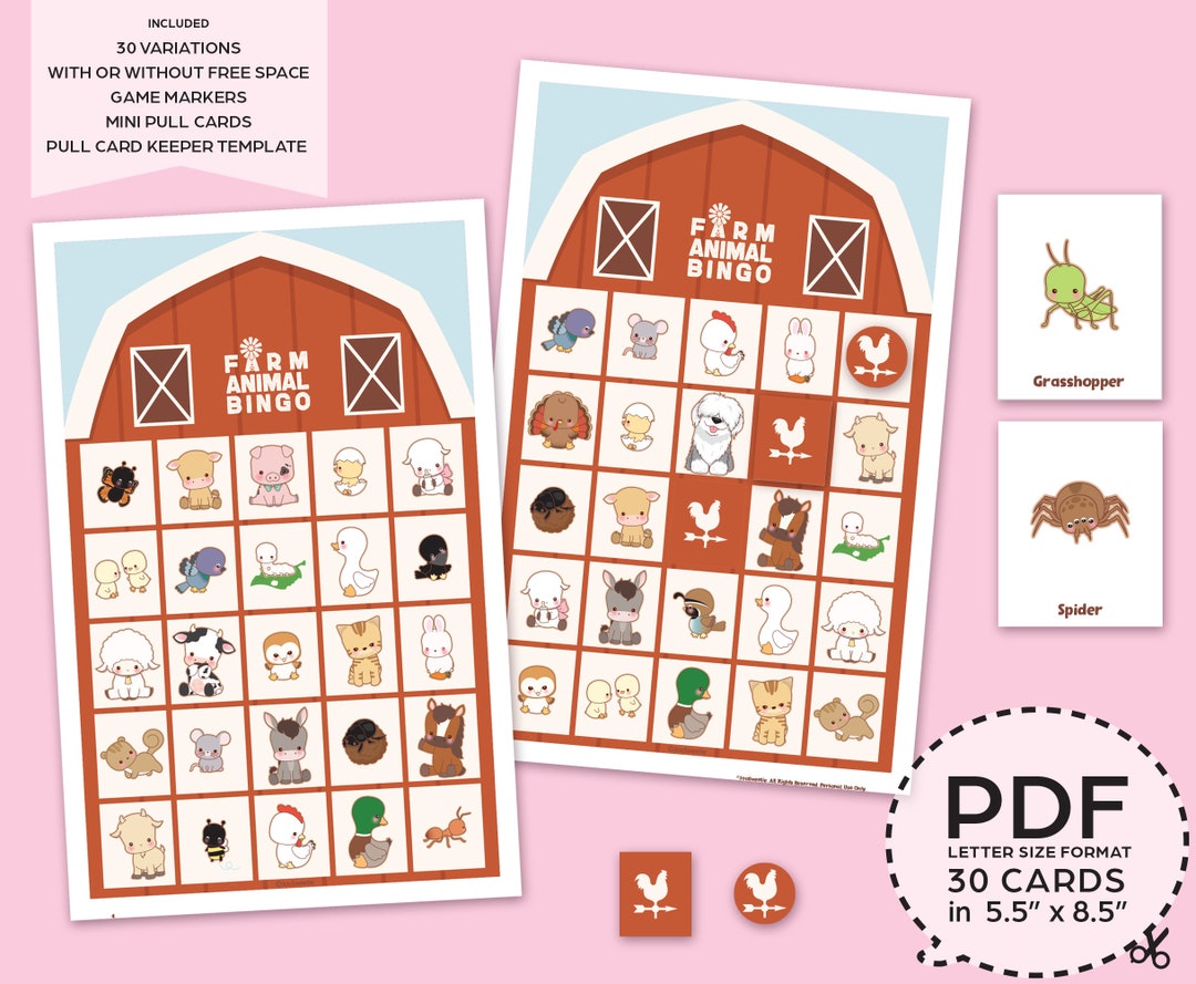 Farm Barnyard Animal Bingo Game Kitprintable PDF Download - Etsy