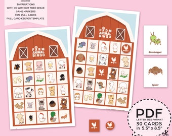 Barnyard Bingo Printable Farm Animal Bingo Game. 12 Card Bingo Set ...