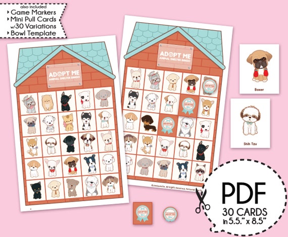 Adopt Me Animal Shelter Bingo Game KitDescarga PDF imprimible - Etsy México