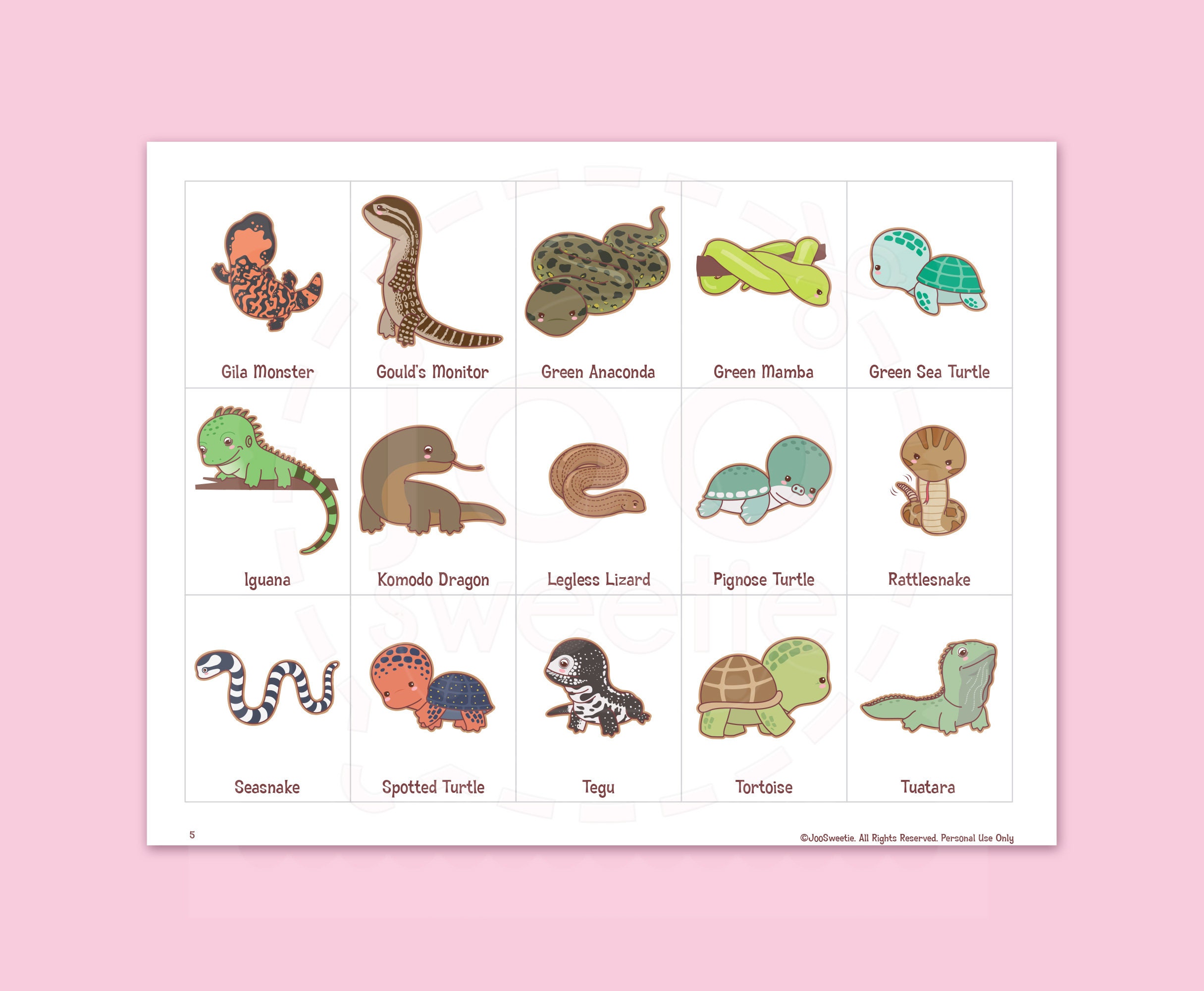 Reptile Bingo Game KitPrintable PDF Download | Etsy