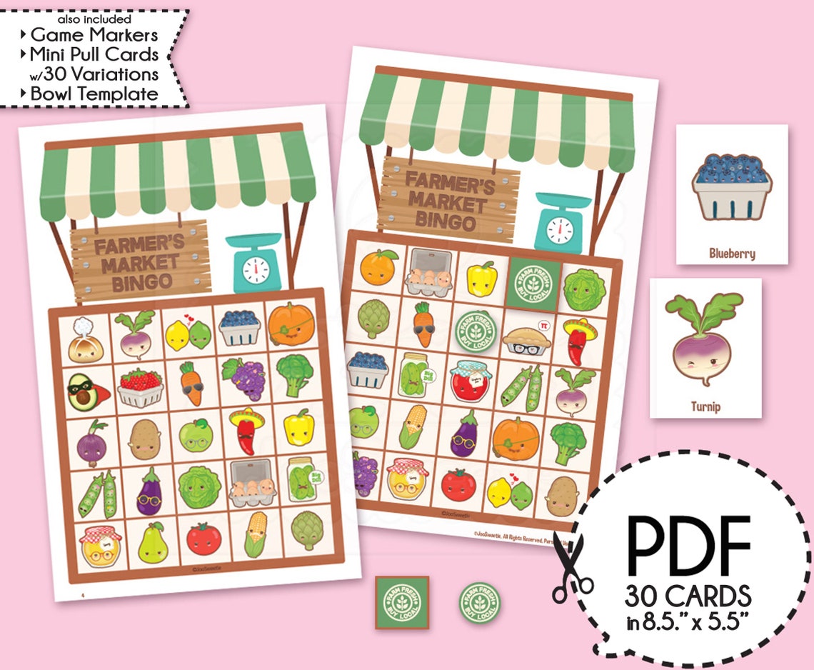 Farmer's Market Bingo Game Kitprintable PDF Download - Etsy