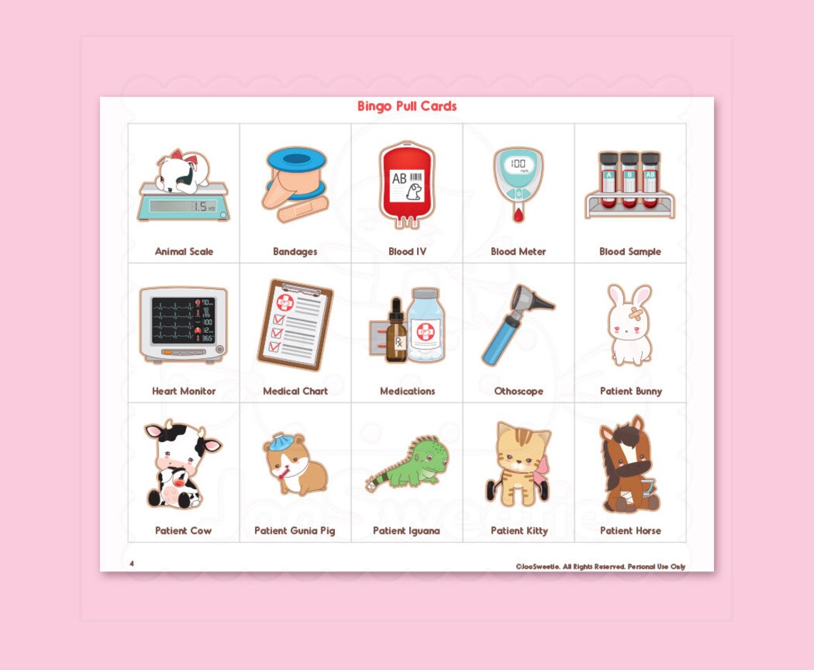 Vet Clinic Bingo Game KitPrintable PDF Download | Etsy