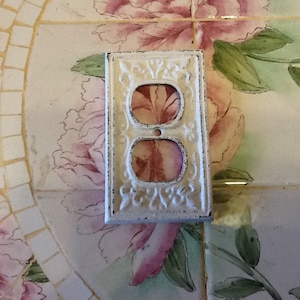 Charming Victorian Style Cast Iron Distressed White Double Outlet Cover ...