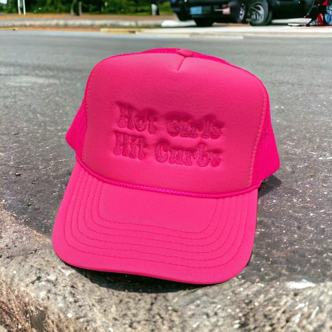 Neon Pink Hot Girls Hit Curbs Trucker Hat - Etsy