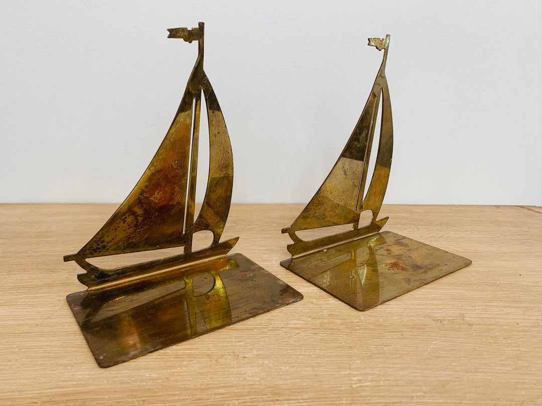 Vintage Brass Sailboat Bookends - Etsy