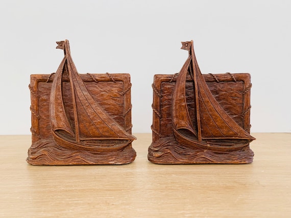 Vintage Syroco Wood Sailboat Bookends - Etsy