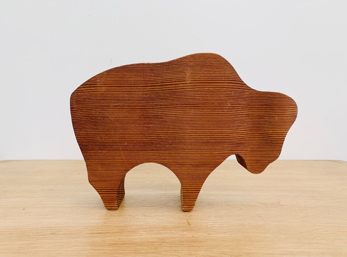 Vintage Wooden Buffalo Figure | Etsy