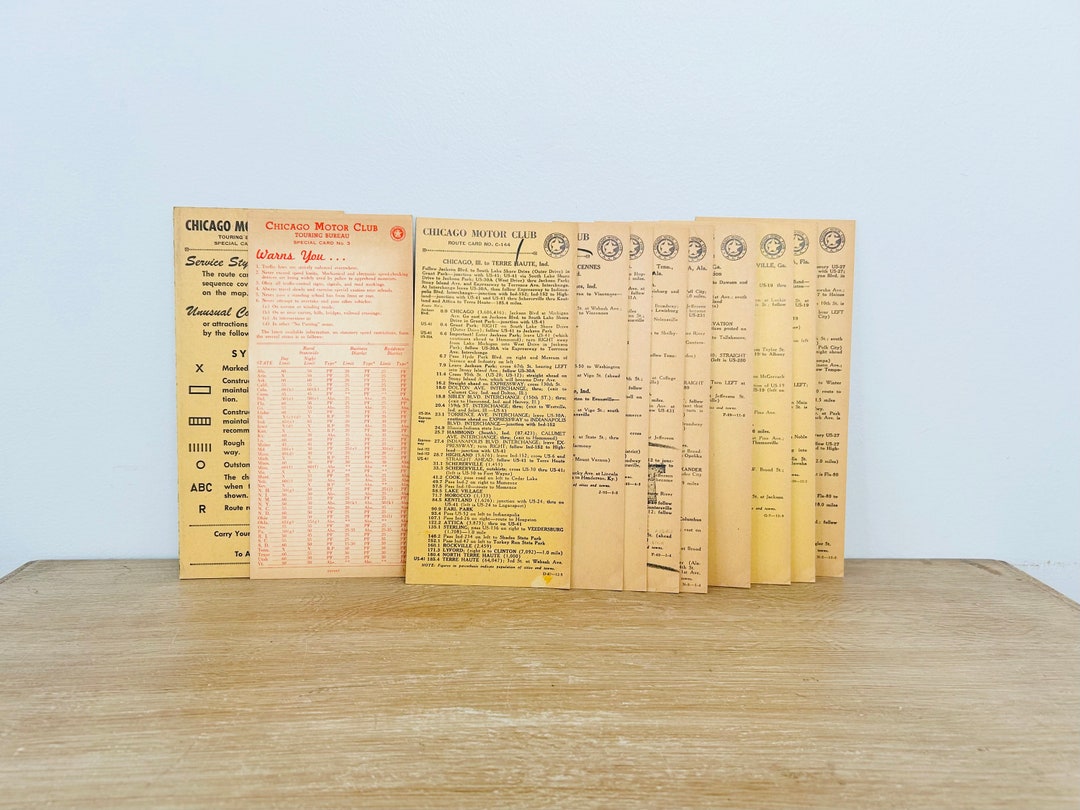 Vintage Chicago Motor Club Route Cards 1920s Chicago to Miami Including ...
