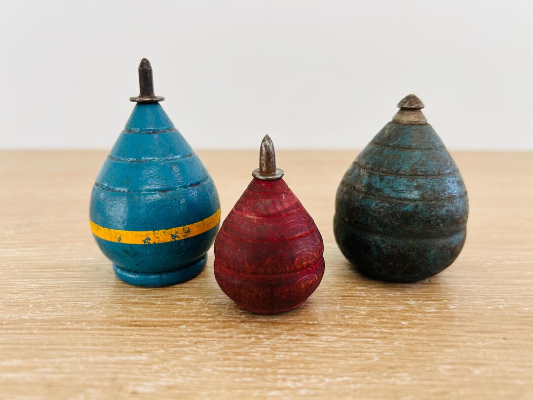 Vintage Wooden Spinning Toy Top Lot of 3 - Etsy