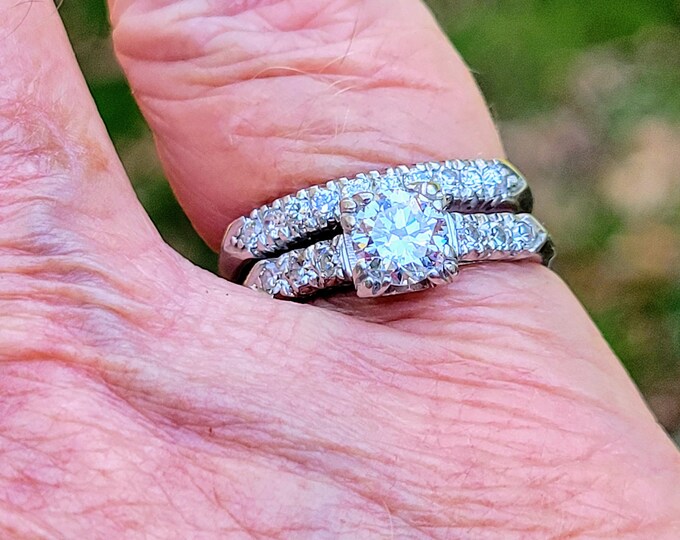 1940s Art Deco Diamond Platinum Wedding Set (.82ct, Size 6) - Etsy