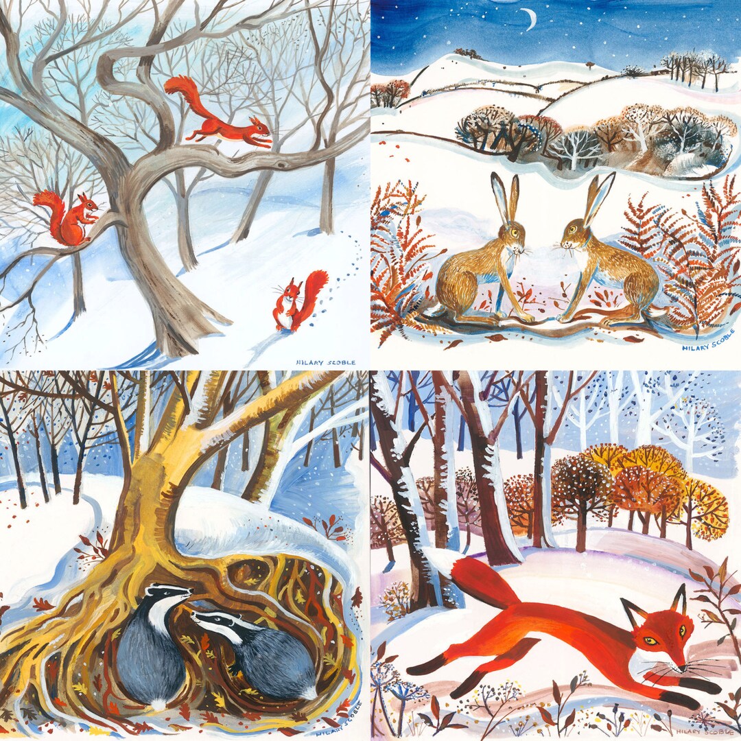 Four Winter Animal Christmas Cards: Special Pack - Etsy