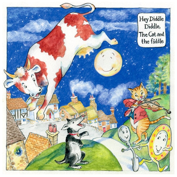 NURSERY RHYME Art Card Hey Diddle Diddle Greeting Card - Etsy UK