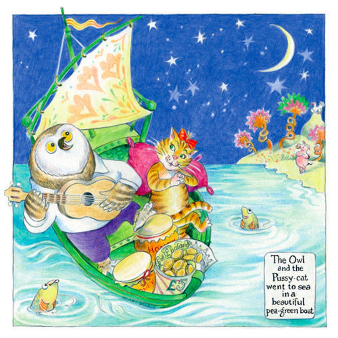 NURSERY RHYME ART Card: the Owl and the Pussycat, Greeting Card - Etsy