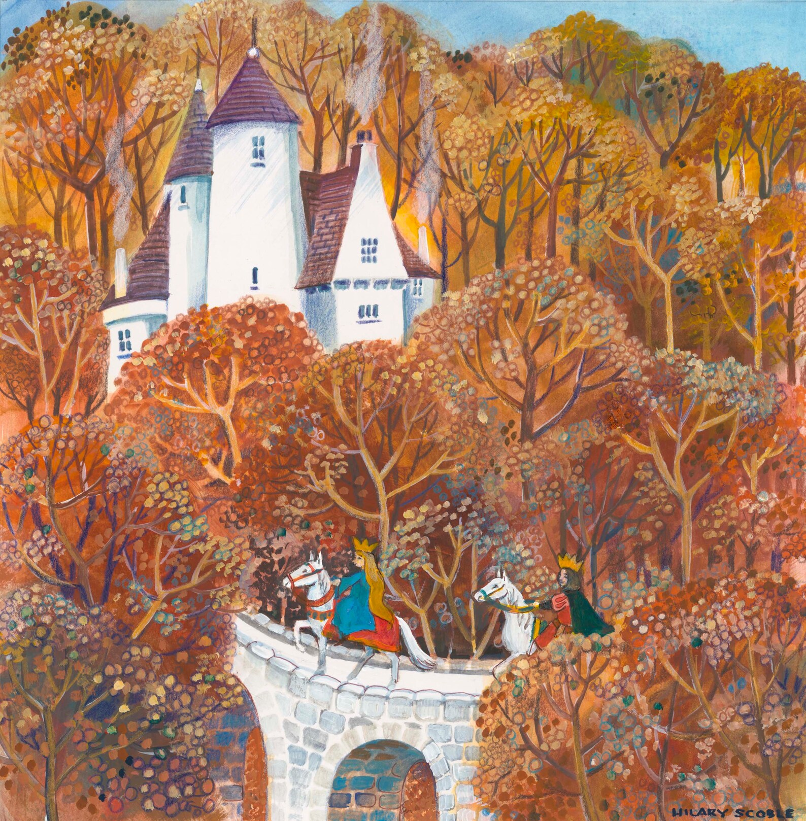 AUTUMN SPIRES Greeting Card: A Royal Couple Riding Over a Bridge ...
