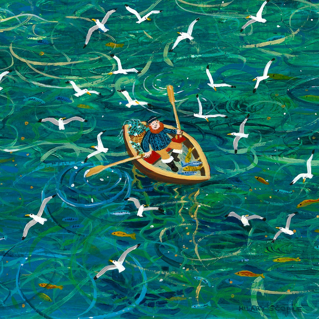 FISHERMAN'S FRIENDS, Greeting Card. A Flock of Cheeky Gulls Follow a ...