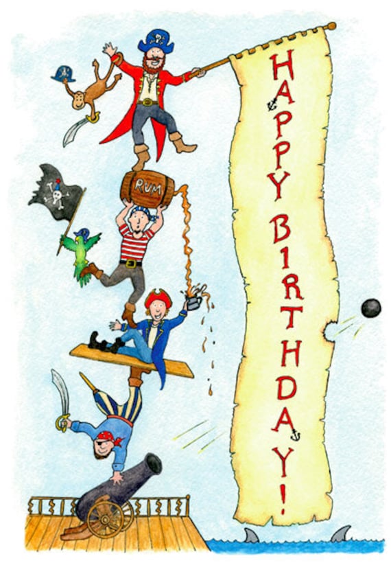 PIRATE BIRTHDAY CARD: Happy Birthday Balancing Birthday - Etsy