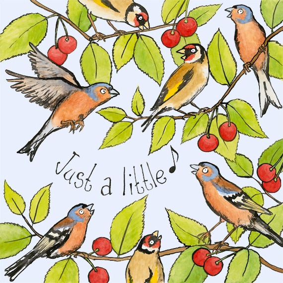 Cherry Tree Birds: Just a Little Note Blank Card. Cute | Etsy