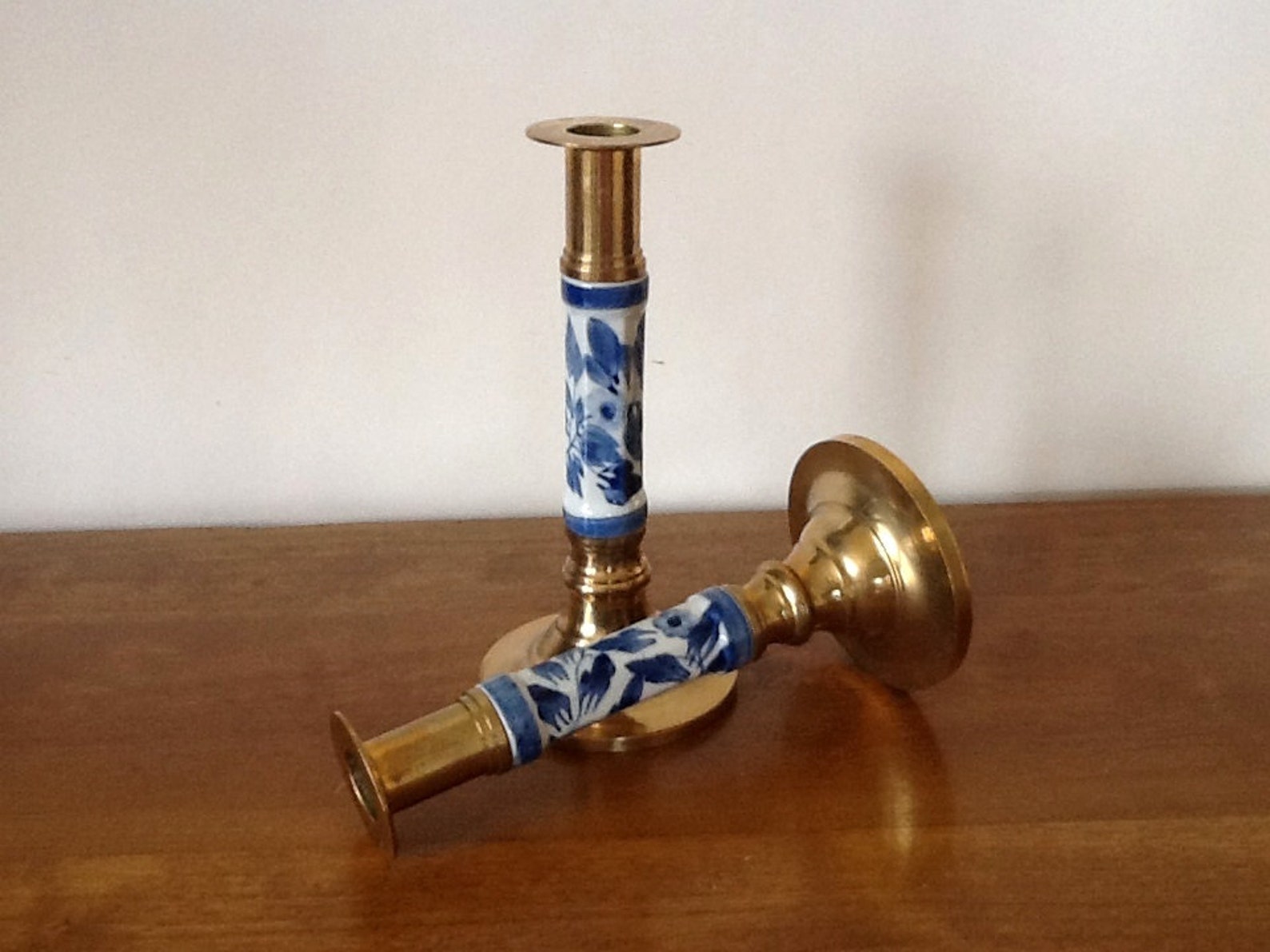 Pair of Brass and Porcelain Candlesticks Blue and White | Etsy Pair of Brass and Porcelain Candlesticks Blue and White | Etsy