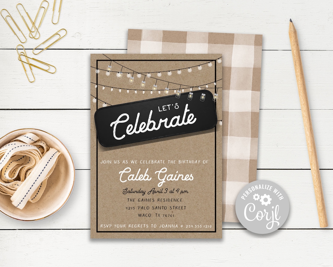 Editable Farmhouse Birthday Invitation, Man's Vintage Birthday, Rustic ...