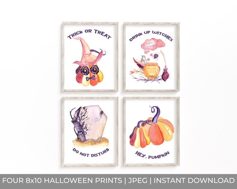 Halloween Wall Art, Printable Set of FOUR 8x10 Halloween Printable Wall ...