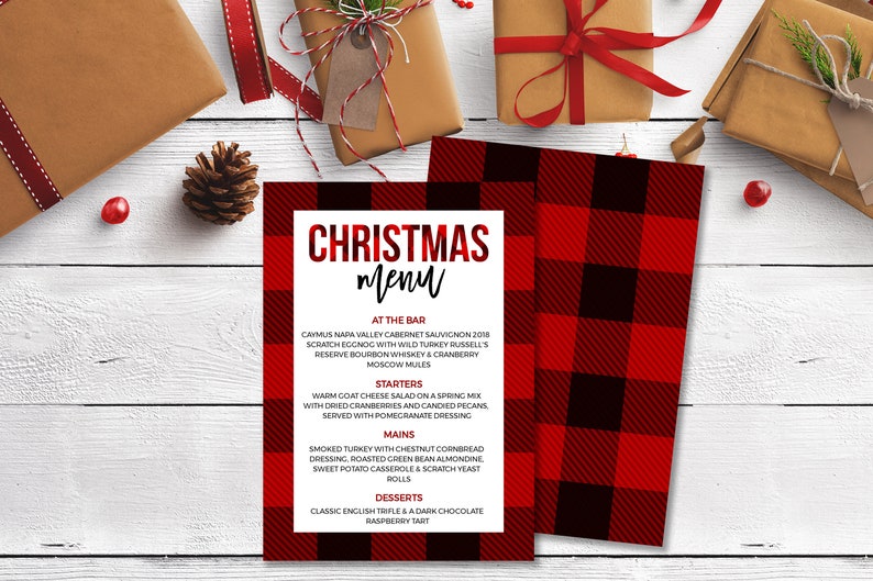 Buffalo Plaid Christmas Menu, Buffalo Check Holiday Menu, Christmas ...