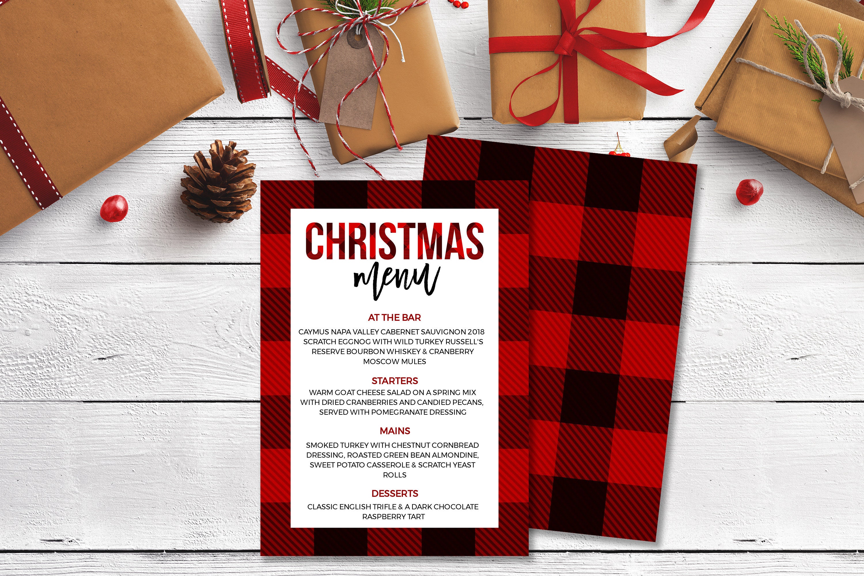 Buffalo Plaid Christmas Menu, Buffalo Check Holiday Menu, Christmas ...
