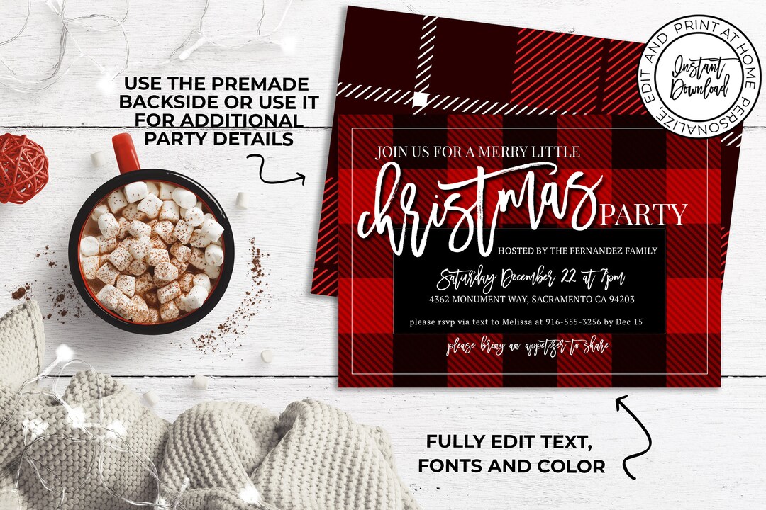 Buffalo Plaid Christmas Party, Plaid Christmas Invitation, Buffalo ...