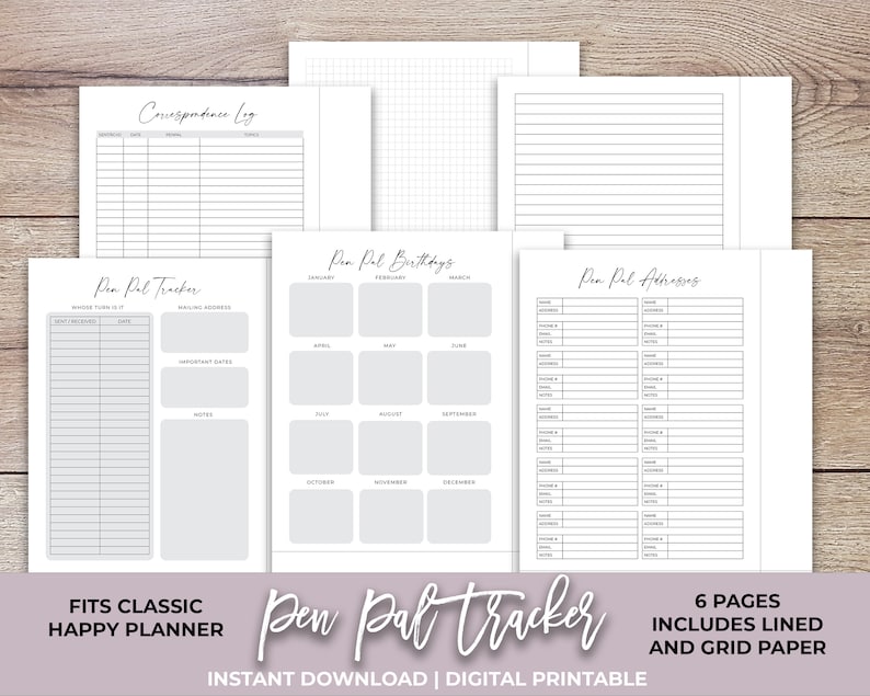 Happy Planner Printable Pen Pal Tracker, Digital Penpal Planner, Snail ...