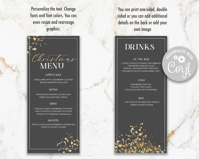 Editable Elegant Gold Dinner Menu, Minimalist Dinner Menu, New Years ...