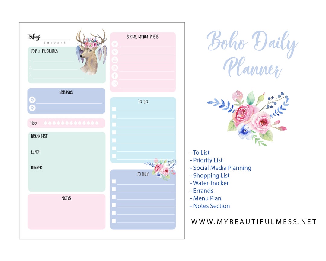 Boho Daily Planner - Printable - to Do List - INSTANT DOWNLOAD - Etsy