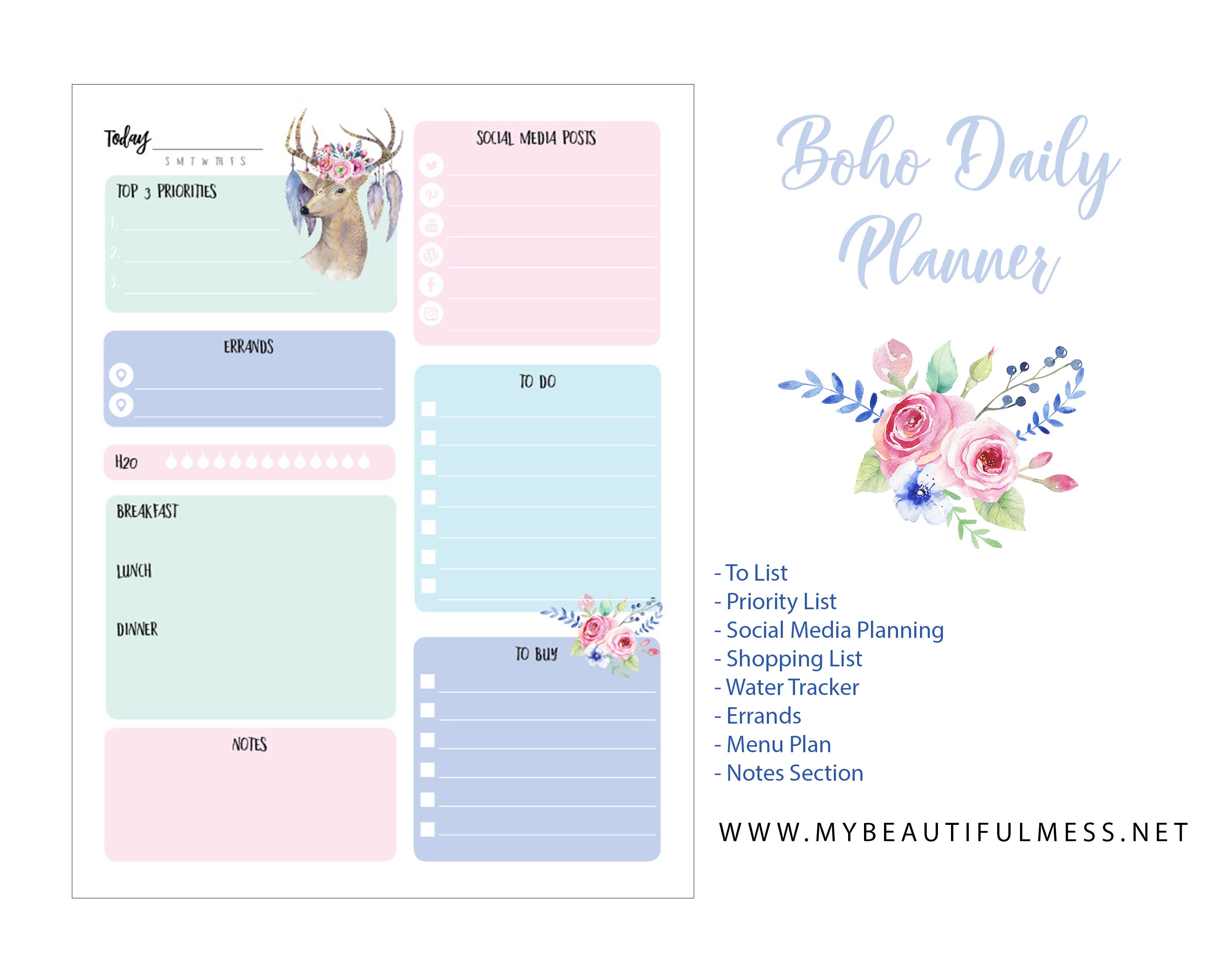 Boho Daily Planner - Printable - to Do List - INSTANT DOWNLOAD - Etsy