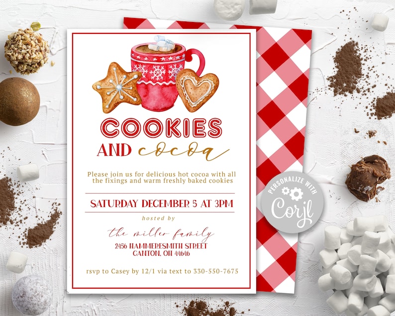 Cookies and Cocoa Party Invitation, Cookie Swap Invite, Watercolor ...