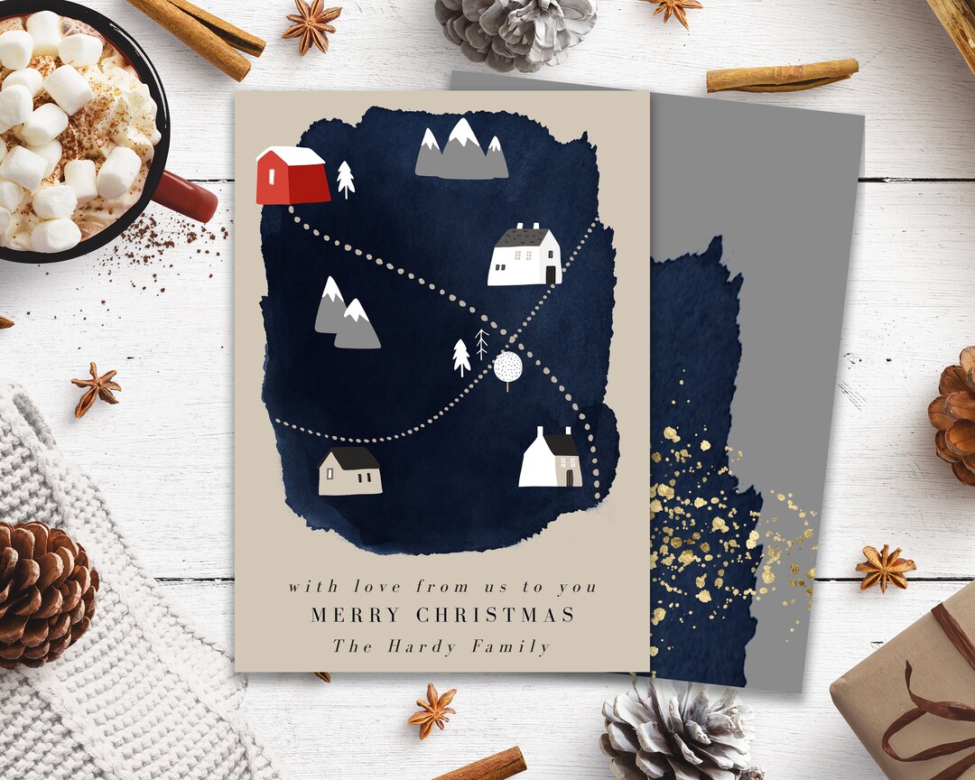 Editable Christmas Card, Map Printable Christmas Card, Christmas Card ...