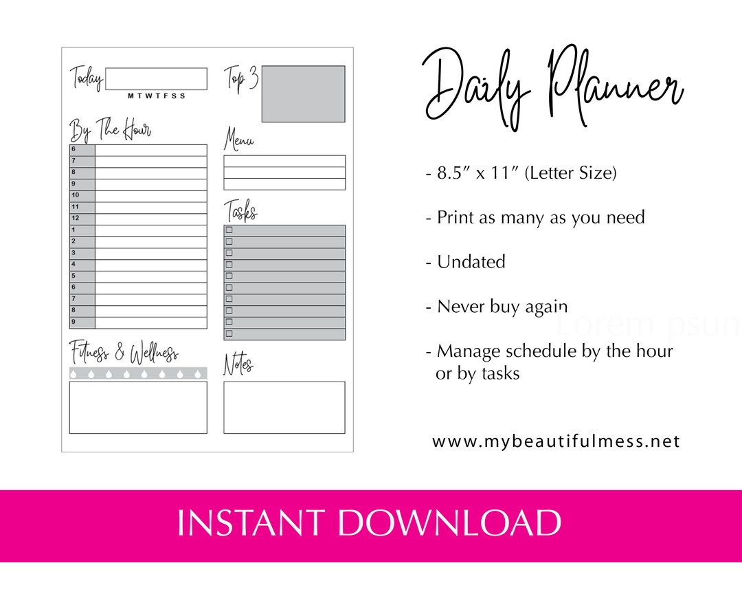Daily Planner - Minimalist - PRINTABLE - INSTANT DOWNLOAD - Etsy