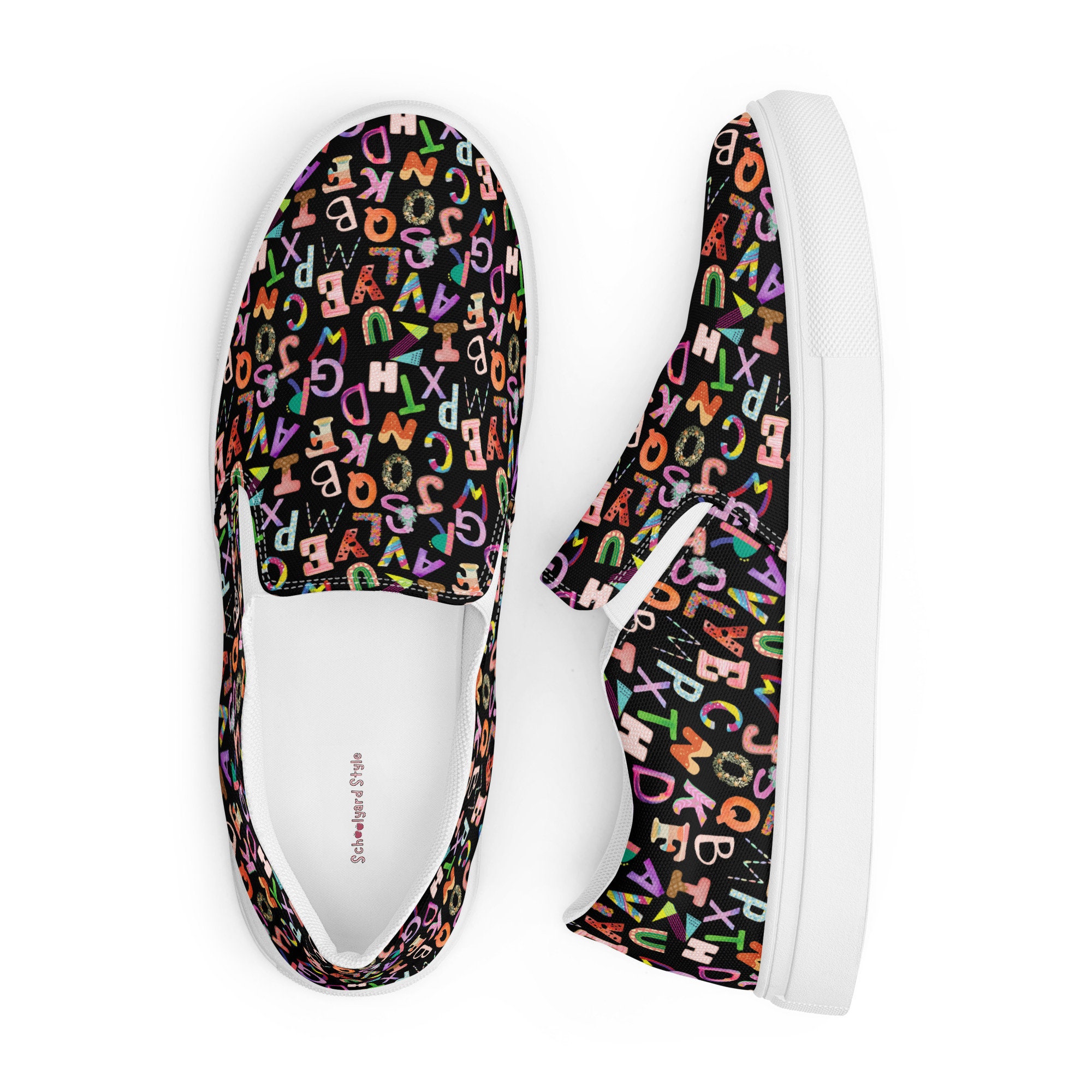 Black & Rainbow Abcs Alphabet Shoes for Teachers - Womens Slip-on ...