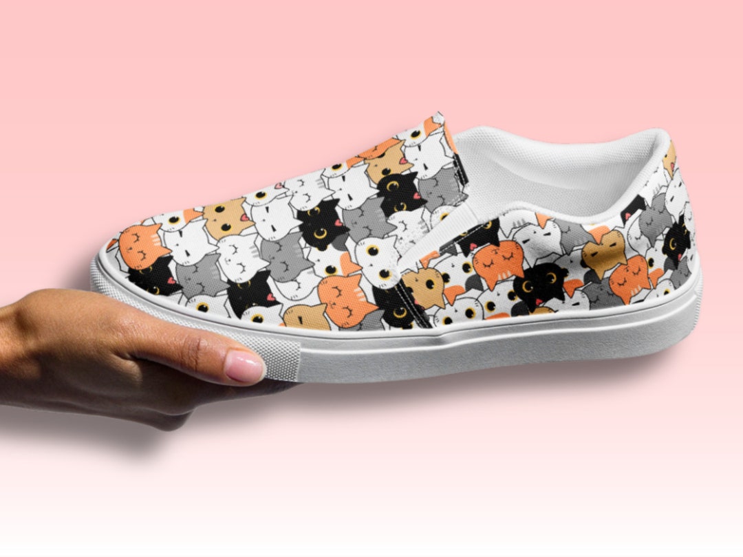 Shoes for Cat Lovers - Slip on Shoes for Women - Cat Shoes - Cartoon ...